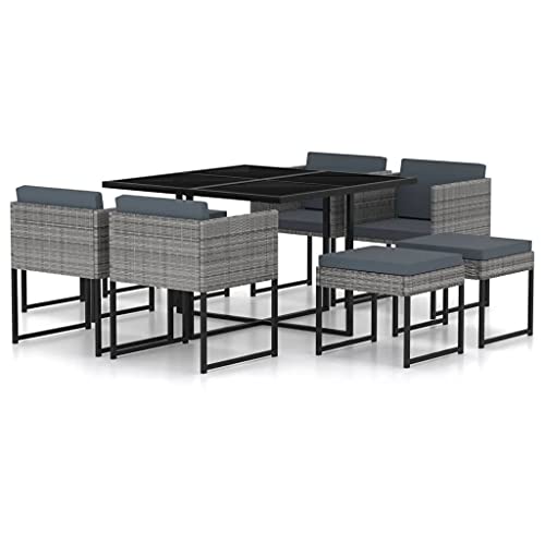 vidaXL Patio Dining Set with Cushions 13 Pieces Garden Poolside Courtyard Home Party Dinner Tables and Chairs Furniture Poly Rattan Black