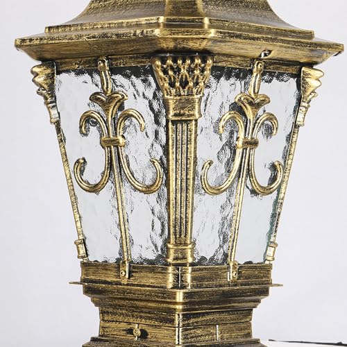 Bronze Waterproof Post Light Outdoor Villa Garden Landscape Decoration Pillar Lantern Arrow Flower Pattern Square Retro Pole Light Water Textured Glass Lamp Shade