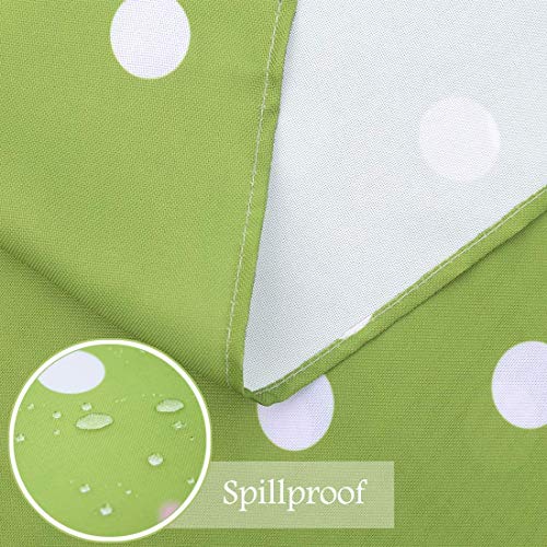 SquarePie 60x84'' Rectangle Outdoor Tablecloth with Zipper and Umbrella Waterproof Spillproof Table Linen Cloth for Camping Picnic Patio Garden, Green Polka Dot