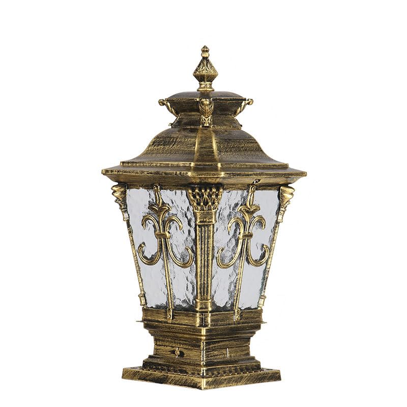 Bronze Waterproof Post Light Outdoor Villa Garden Landscape Decoration Pillar Lantern Arrow Flower Pattern Square Retro Pole Light Water Textured Glass Lamp Shade