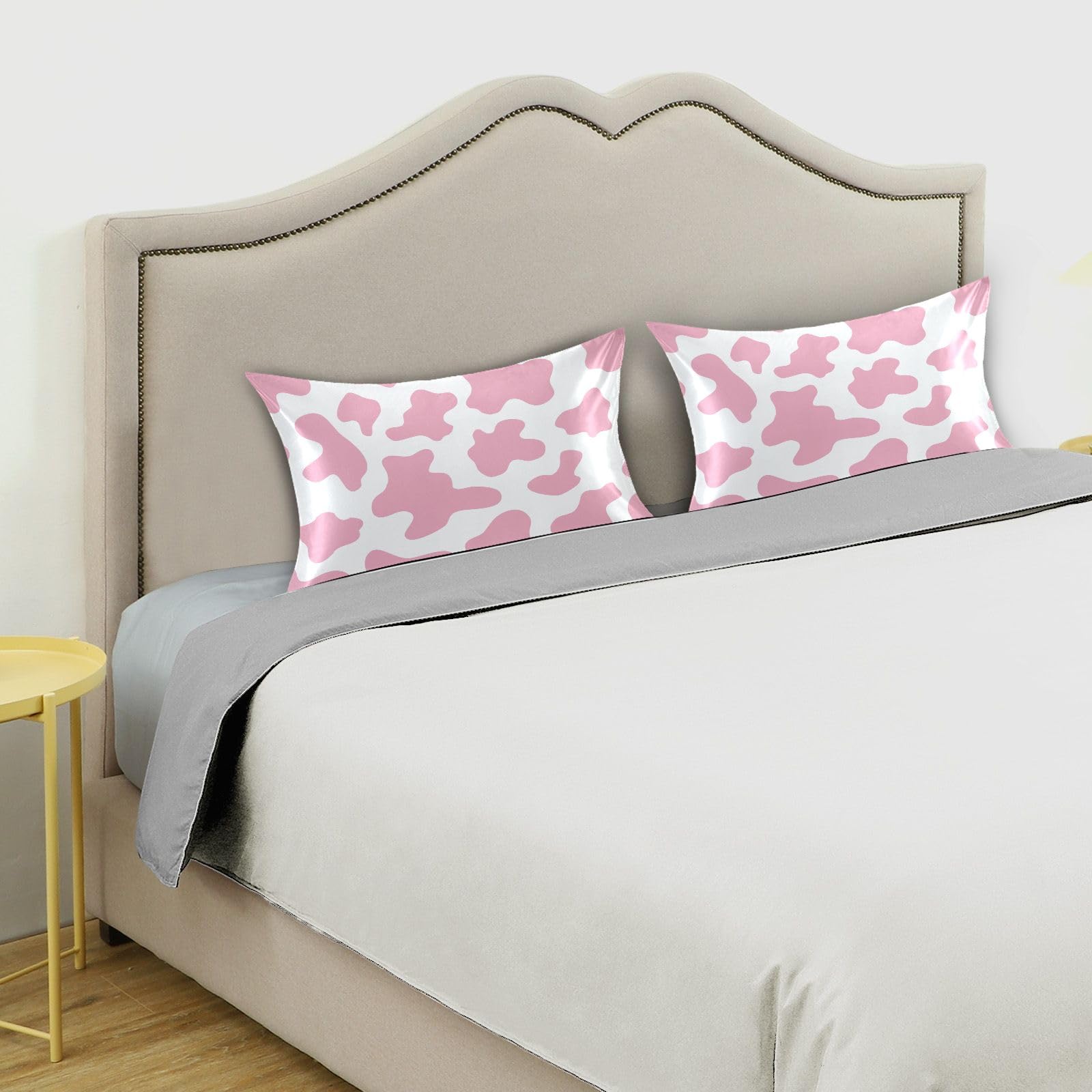 Joisal Pink Cow Print Camo Pillow Cases Silk Pillow Covers King Satin Pillows Case, with Envelope Closure, 40x20 Inches