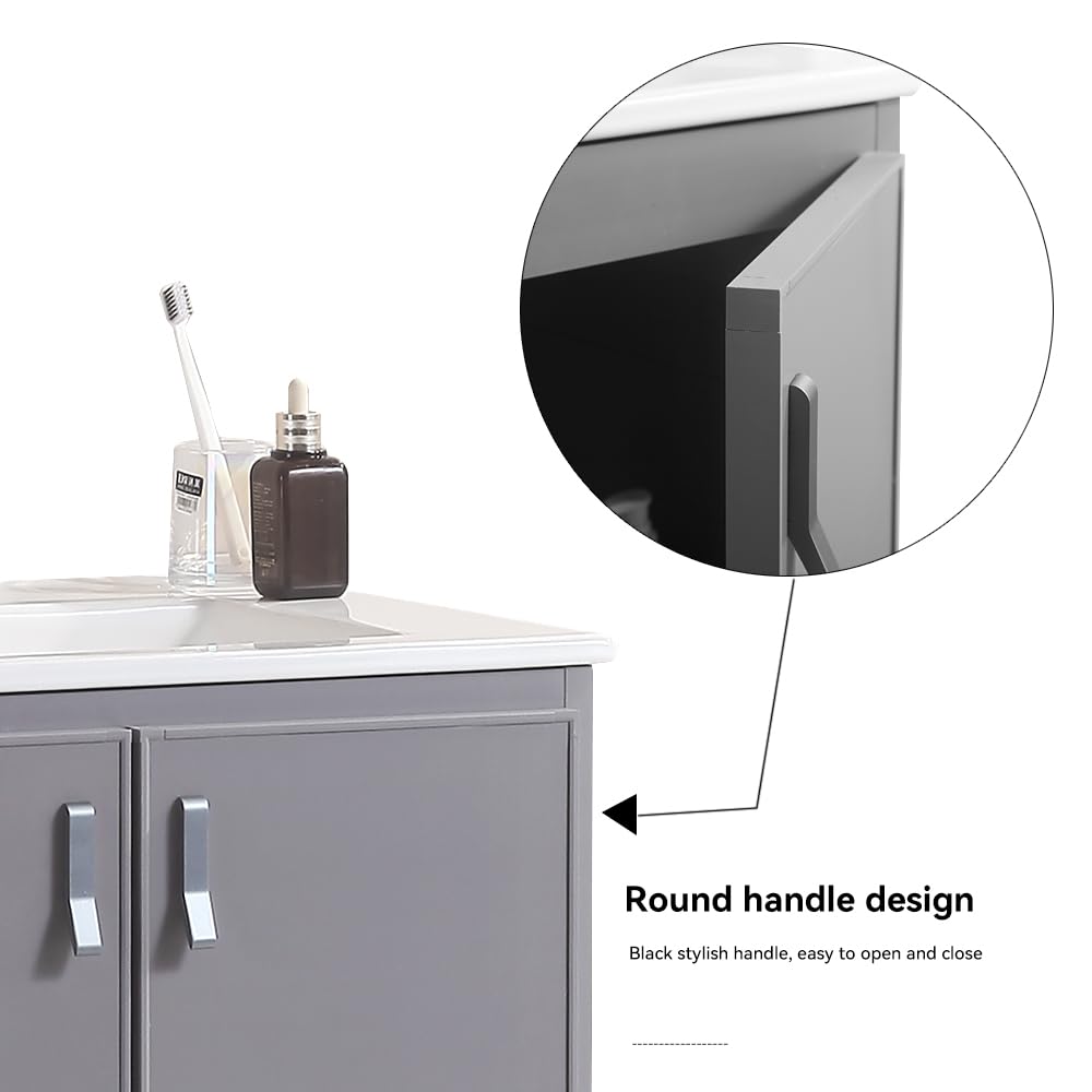 NOTOP 24" Floating Bathroom Vanity with White Ceramic Sink Comb, Modern Undermount Two Metal Soft Close Doors Wall-Mounted Cabinet Set for Small Space Saver Organizer,Grey, 24IN