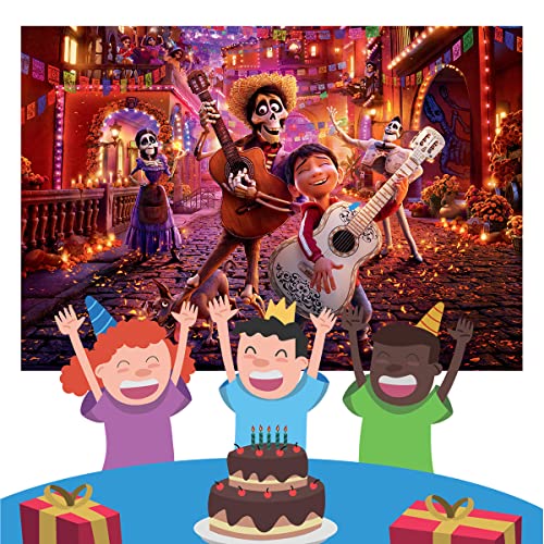7x5FT Coco Birthday Party Photography Vinyl Photo Background for Kids Birthday Party Background Decoration