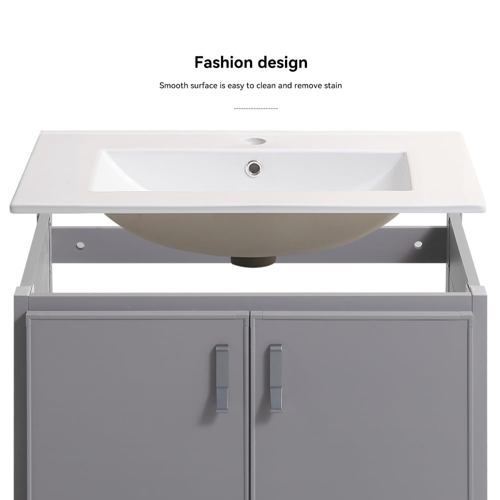 NOTOP 24" Floating Bathroom Vanity with White Ceramic Sink Comb, Modern Undermount Two Metal Soft Close Doors Wall-Mounted Cabinet Set for Small Space Saver Organizer,Grey, 24IN