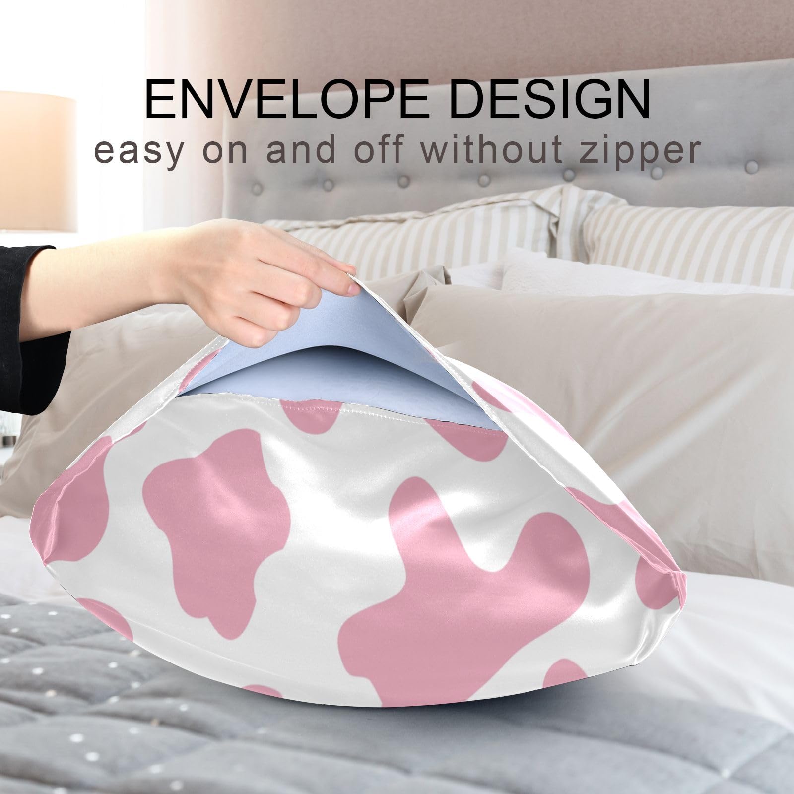 Joisal Pink Cow Print Camo Pillow Cases Silk Pillow Covers King Satin Pillows Case, with Envelope Closure, 40x20 Inches