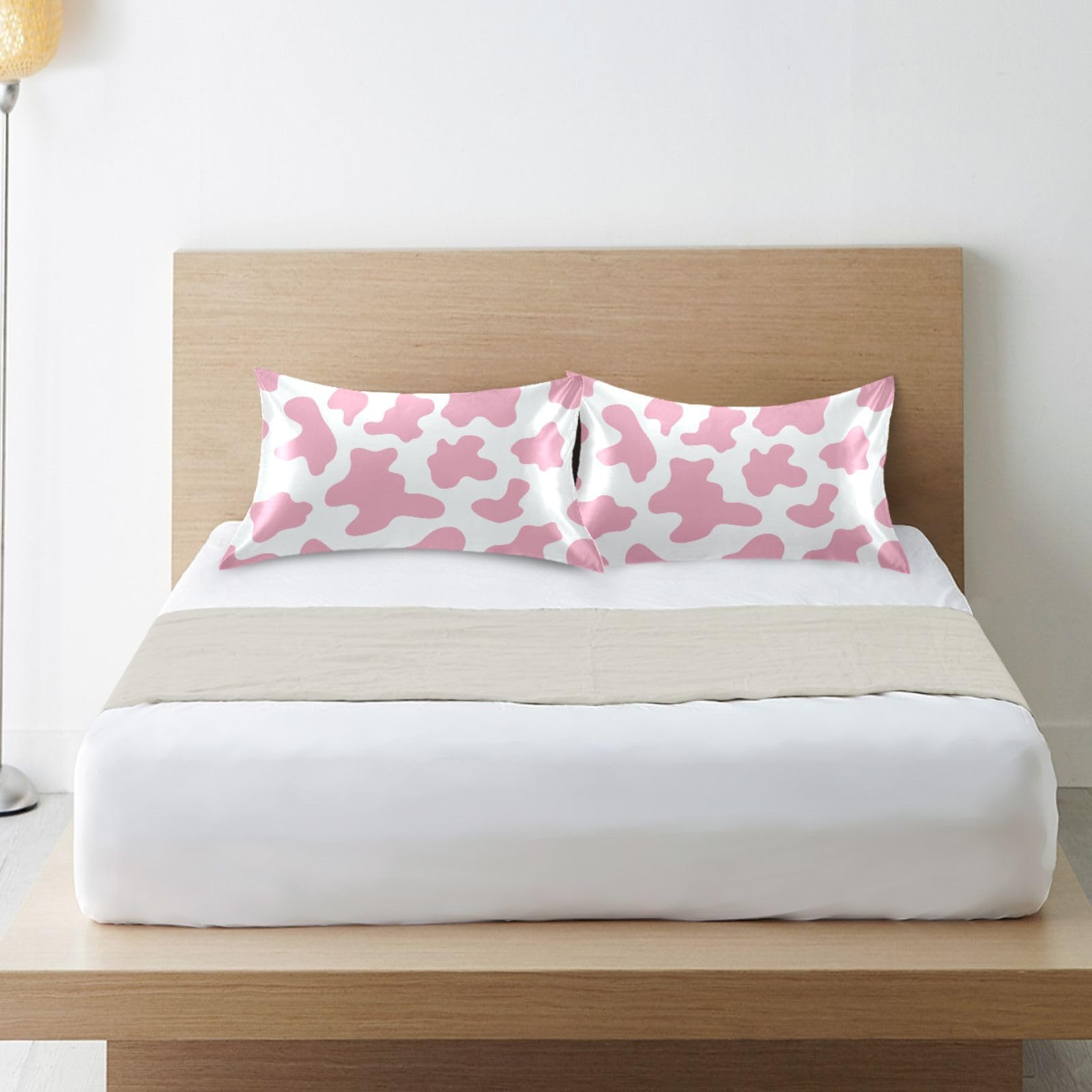 Joisal Pink Cow Print Camo Pillow Cases Silk Pillow Covers King Satin Pillows Case, with Envelope Closure, 40x20 Inches