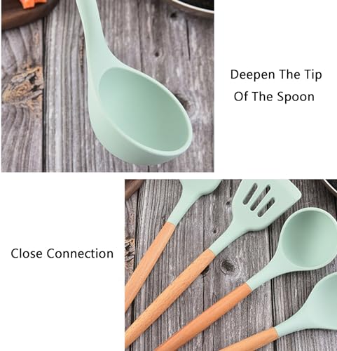 VETCS 12-Piece Silicone Kitchen Cooking Utensils Set with Holder,Heat-Resistant BPA Free Kitchen Tools,Dishwasher Safe,Black,12.5 * 33.2cm