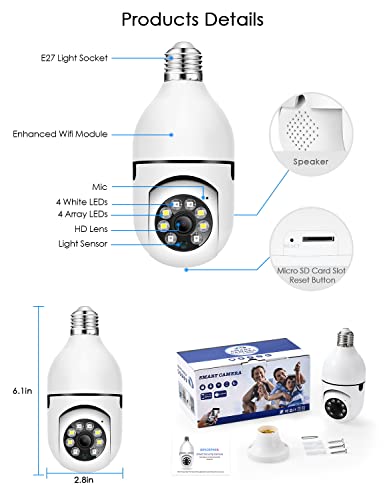 Reobiux Light Bulb Security Camera, Full-HD 1080P 360 Degree Panoramic 2.4Ghz Wireless WiFi Camera,with Infrared Night Vision & Motion Detection & 2-Way Audio Home Camera for Baby/Elder/Pet