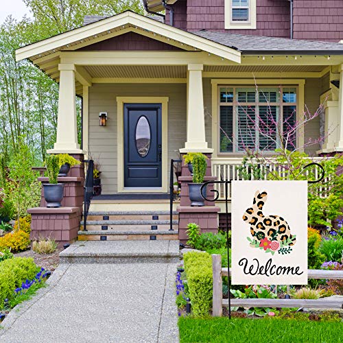 Ogiselestyle Easter Floral Leopard Bunny Garden Flag Vertical Double Sided Easter Bunny Rabbit, Spring Summer Rustic Farmhouse Yard Outdoor Decoration 12.5 x 18 Inch
