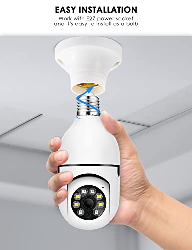Reobiux Light Bulb Security Camera, Full-HD 1080P 360 Degree Panoramic 2.4Ghz Wireless WiFi Camera,with Infrared Night Vision & Motion Detection & 2-Way Audio Home Camera for Baby/Elder/Pet