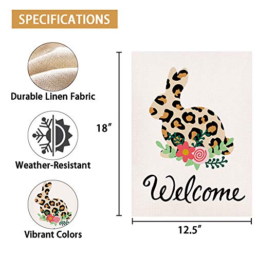 Ogiselestyle Easter Floral Leopard Bunny Garden Flag Vertical Double Sided Easter Bunny Rabbit, Spring Summer Rustic Farmhouse Yard Outdoor Decoration 12.5 x 18 Inch