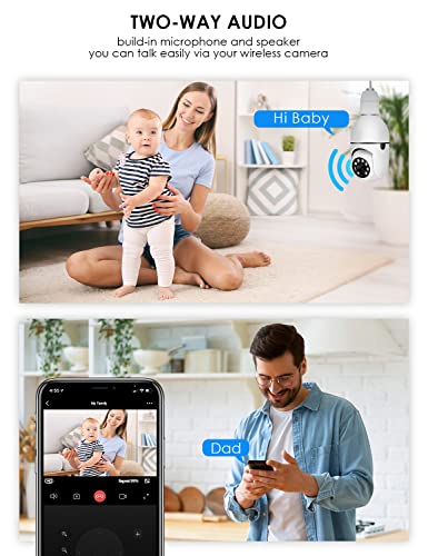 Reobiux Light Bulb Security Camera, Full-HD 1080P 360 Degree Panoramic 2.4Ghz Wireless WiFi Camera,with Infrared Night Vision & Motion Detection & 2-Way Audio Home Camera for Baby/Elder/Pet