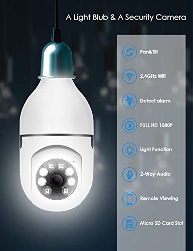 Reobiux Light Bulb Security Camera, Full-HD 1080P 360 Degree Panoramic 2.4Ghz Wireless WiFi Camera,with Infrared Night Vision & Motion Detection & 2-Way Audio Home Camera for Baby/Elder/Pet