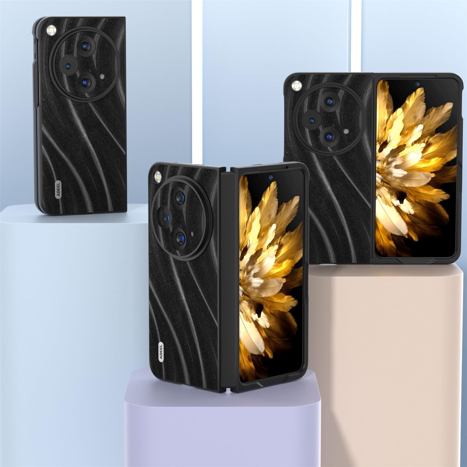 DAMONDY Case for OnePlus Open, OnePlus Open Flip Case,Galaxy Sky Pattern Slim Lightweight PU Leather Shockproof Soft TPU Bumper Hard PC Hybrid Protective Case for OnePlus Open -Black