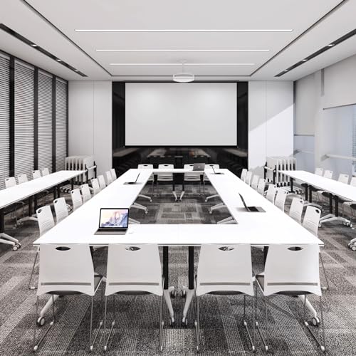 DRemdo Large Meeting Table,Sturdy Conference Table with Cable Management Grommets Modern Rectangle Office Meeting Table with Metal Frame & Legs- Easy Assembly Boardroom Table (Color : White, Size :