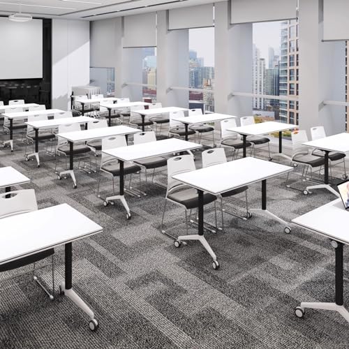 DRemdo Large Meeting Table,Sturdy Conference Table with Cable Management Grommets Modern Rectangle Office Meeting Table with Metal Frame & Legs- Easy Assembly Boardroom Table (Color : White, Size :