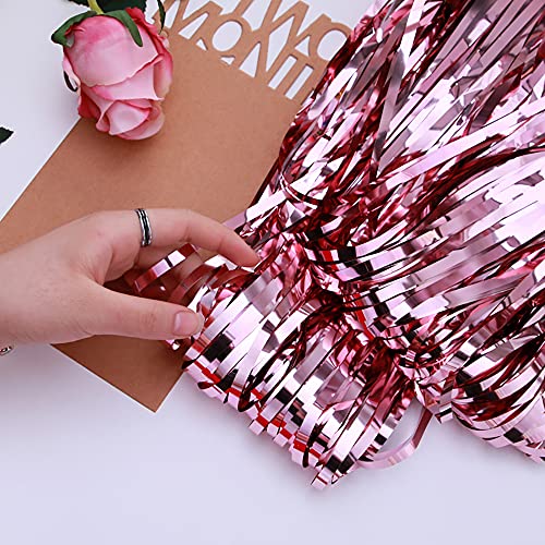 Pink Fringe Backdrop Curtain for Party Decorations - 6.5 x 6.5ft, Pack of 2 | LILF Pink Tinsel Backdrop for Pink Streamers Party Decor | Pink Foil Curtain for Birthday Party Photobooth Props