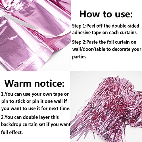 Pink Fringe Backdrop Curtain for Party Decorations - 6.5 x 6.5ft, Pack of 2 | LILF Pink Tinsel Backdrop for Pink Streamers Party Decor | Pink Foil Curtain for Birthday Party Photobooth Props