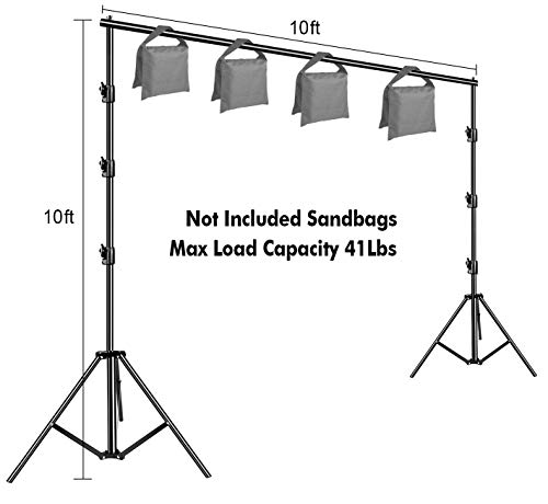 HYJ-INC 10 x 10Ft Photo Video Studio Heavy Duty Adjustable Muslin Backdrop Stand Background Support System Kit for Photography with Carrying Bag,4 Pcs Spring Clamps