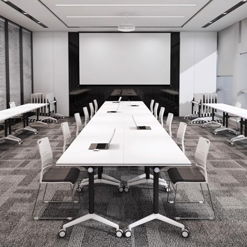 DRemdo Large Meeting Table，Sturdy Conference Table with Cable Management Grommets Modern Rectangle Office Meeting Table with Metal Frame & Legs- Easy Assembly Boardroom Table (Color : White, Size :