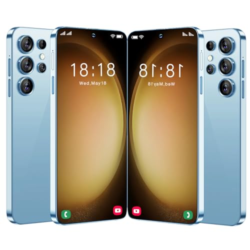 VSMOX Latest S23Ultra Mobile Phones with SD Card, 6.1 inch HD Screen Smartphone, Android 13, 8000 mAh, 3 Card Slots, 5G Dual SIM, Face ID, 10W Charger,Blue-8GB 256GB