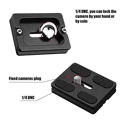 2 Pieces Metal Quick Release Plate with 1/4''-20 Camera Screw Tripod Mount Plate Fits Standard for DSLR Camera Tripod Ball Head, Black (PU50)