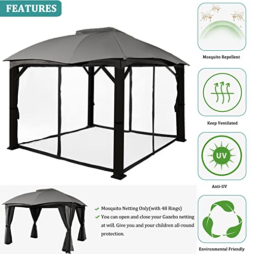 Durcover 10x12ft Universal Replacement Mosquito Netting, Gazebo Netting with Zippers for Outdoor Garden Patio Gazebo 4-Panel Screen Sidewalls, Black (Mosquito Net Only)