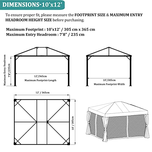 Durcover 10x12ft Universal Replacement Mosquito Netting, Gazebo Netting with Zippers for Outdoor Garden Patio Gazebo 4-Panel Screen Sidewalls, Black (Mosquito Net Only)