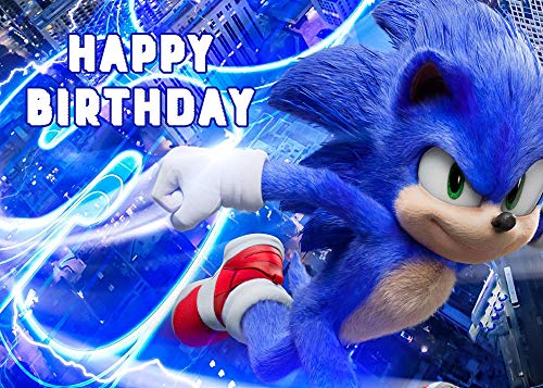 Blue Sonic Hedgehog Happy Birthday Themed Photography Backdrop Sonic Boom Superhero Kids Happy Birthday Party Photo Background Studio Cake Table Banner 5x3ft