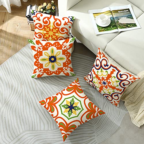 Cirzone Outdoor Pillow Covers 18x18 Set of 4 Waterproof Outdoor Pillows Couch Throw Pillow Covers Boho Decorative Pillow Covers Decorations for Patio, Garden, Home