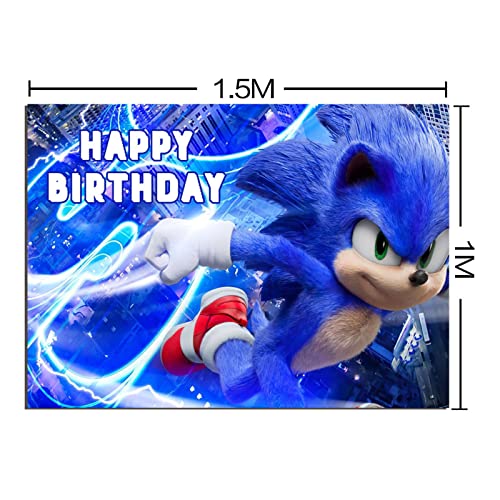 Blue Sonic Hedgehog Happy Birthday Themed Photography Backdrop Sonic Boom Superhero Kids Happy Birthday Party Photo Background Studio Cake Table Banner 5x3ft