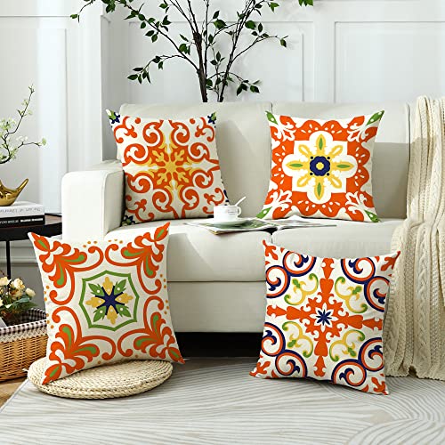 Cirzone Outdoor Pillow Covers 18x18 Set of 4 Waterproof Outdoor Pillows Couch Throw Pillow Covers Boho Decorative Pillow Covers Decorations for Patio, Garden, Home