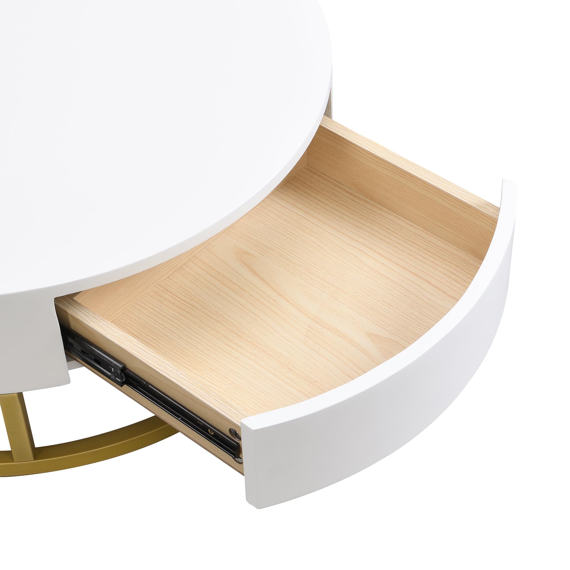 Modern Lift-top Coffee Table for Living Room, Set of 2 Round Nesting Coffee Table, Center Table with 2 Drawers, Suitable for Living Room and Office (Oak Natural Wood + Antique White)
