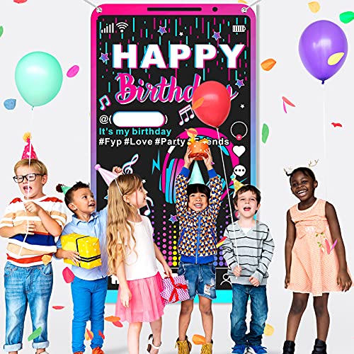 Happy Birthday Party Decorations Backdrop music decorations for party Background Social Media Photography Background Polyester Banner for Girls Birthday Party Supplies, 71 x 39 Inch