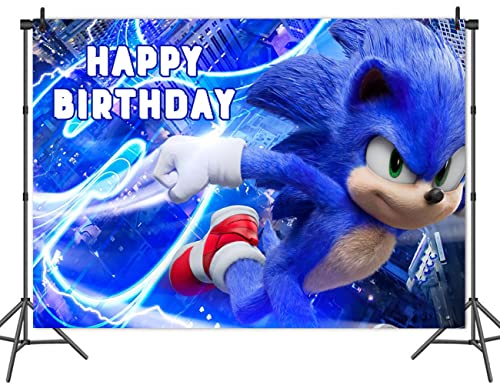Blue Sonic Hedgehog Happy Birthday Themed Photography Backdrop Sonic Boom Superhero Kids Happy Birthday Party Photo Background Studio Cake Table Banner 5x3ft