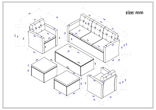 EMKK 6-Piece Outdoor Patio Furniture Set,All-Weather Wicker Pe Rattan Dining Conversation Sectional with Coffee Table, Ottomans, Removable Cushions (Black+Beige)
