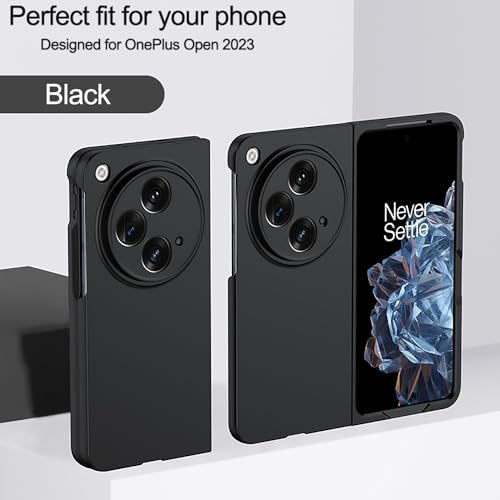 Designed for OnePlus Open Case with Screen Protectors [Hard PC Leather Slim Phone Case] [Shockproof Anti-Slip] Slim Case for OnePlus Open 2023 (Black)