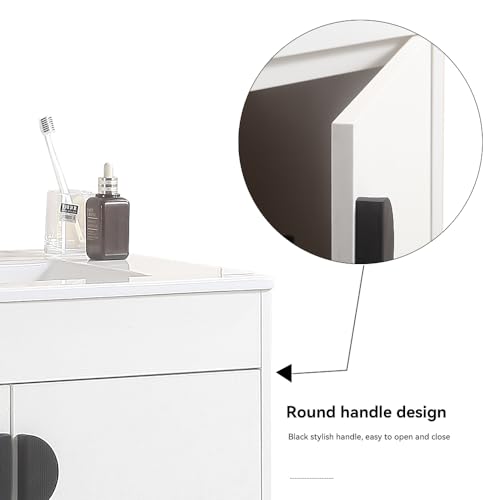 NOTOP 24" Bathroom Vanity with White Ceramic Sink Comb, Modern Freestanding Solid Wood Cabinet Set,Included Two Soft Close Doors with Black Zinc Alloy Handles & A Lower Open Shelf, 26IN