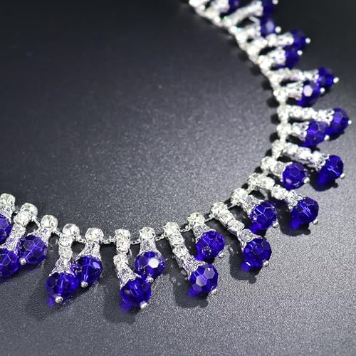 Silver Crystal Glass Beads Rhinestone Tassel Drill Chain 1 Yard Handmade Sewing Clothes Neckline Shoes Bags Jewelry Wedding Dress DIY Clothing Accessories Accessories (Dark Blue)