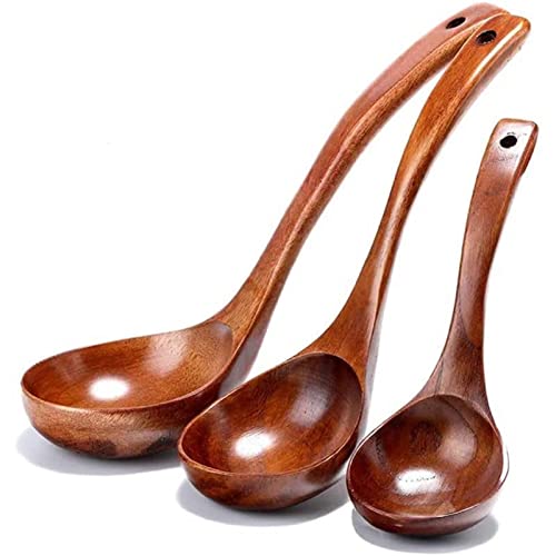 MABSSI Wooden Serving Spoon Ladle Large Natural Wood Soup Ladle Cooking Utensil Handmade Tableware for Kitchen Restaurant Porridge