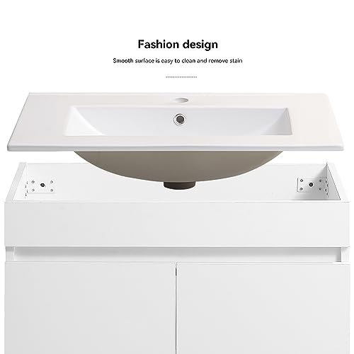 NOTOP 24" Floating Bathroom Vanity with White Ceramic Sink Comb, Modern Undermount Solid Wood Two Soft Close Doors Wall-Mounted Cabinet Set for Small Space Saver Organizer, 24IN