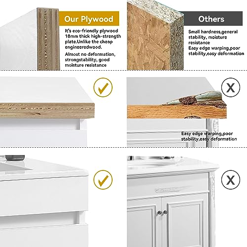 NOTOP 24" Floating Bathroom Vanity with White Ceramic Sink Comb, Modern Undermount Solid Wood Two Soft Close Doors Wall-Mounted Cabinet Set for Small Space Saver Organizer, 24IN
