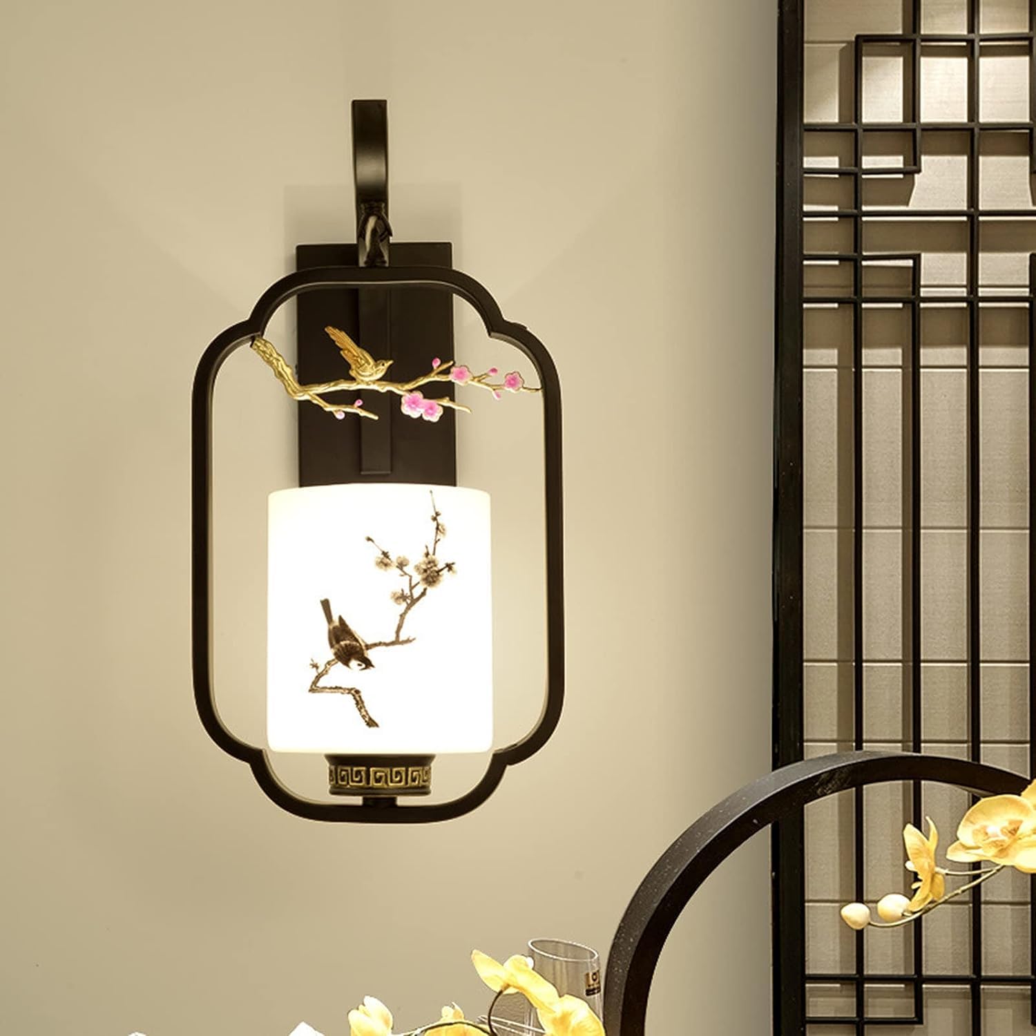 Dxb-shop Wall Sconces, Chinese Style Flower and Bird Creative Wall Lamp, Bedside Chinese Style Decorative Sconce Light, Living Room TV Background Wall Aisle Lamp,for Bedroom, Entryway, Dining Room,