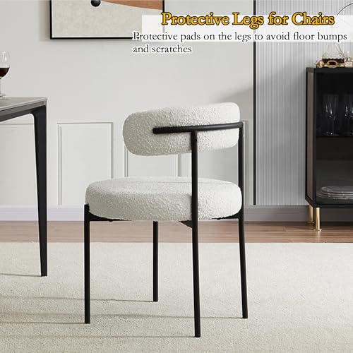 EGGPOD White Modern Dining Chairs Set of 6, Mid-Century Dining Chairs, Kitchen Dining Room Chairs, Upholstered Dining Table Chairs Ergonomically Engineered Curved Backrest with Metal Legs