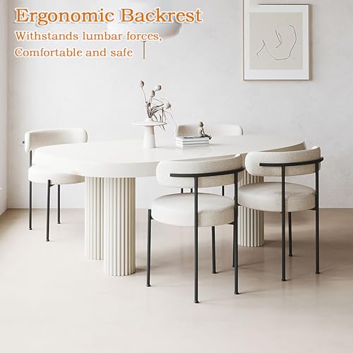 EGGPOD White Modern Dining Chairs Set of 6, Mid-Century Dining Chairs, Kitchen Dining Room Chairs, Upholstered Dining Table Chairs Ergonomically Engineered Curved Backrest with Metal Legs