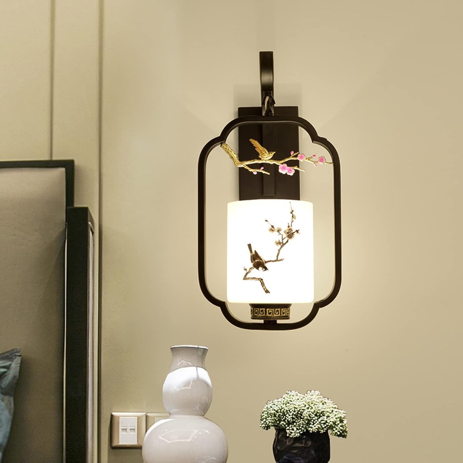 Dxb-shop Wall Sconces, Chinese Style Flower and Bird Creative Wall Lamp, Bedside Chinese Style Decorative Sconce Light, Living Room TV Background Wall Aisle Lamp,for Bedroom, Entryway, Dining Room,