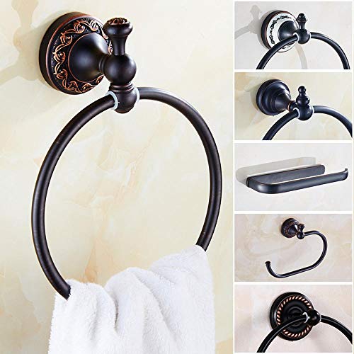 Towel Ring,Coat Hook,Towel Hooks,Black Round Twist Towel Hanging Ring Towel Rack Ring Hand Towel Rack Brass 1 Free Punch (Size : 1 Punch)