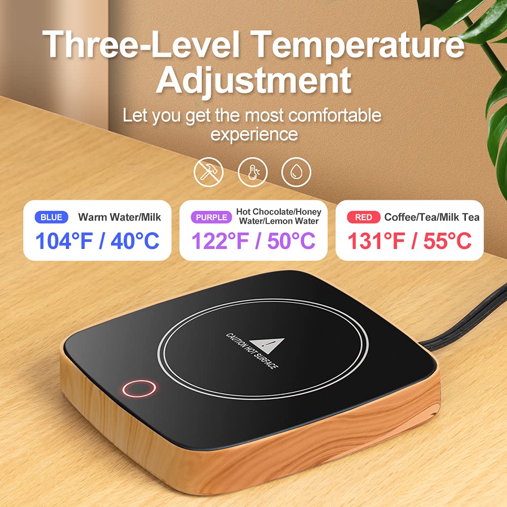 Raccoon Coffee Mug Warmer Waterproof Smart Cup Warmer with 3 Temperature Setting for Warming & Heating Coffee, Beverage, Milk, Tea and Hot Chocolate (Wood Grain)