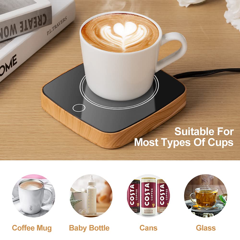 Raccoon Coffee Mug Warmer Waterproof Smart Cup Warmer with 3 Temperature Setting for Warming & Heating Coffee, Beverage, Milk, Tea and Hot Chocolate (Wood Grain)