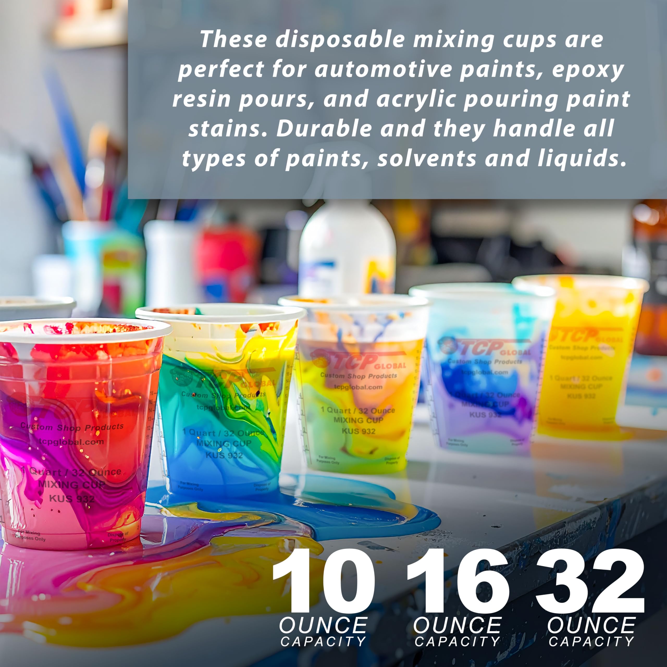 TCP GLOBAL Premium Paint Mixing Essentials Kit. Comes with 12 Mixing Cups, 6 Lids, 12 Wooden 12" Mixing Sticks, 12 Wooden Mini Mixing Paddles, 12 HQ 190 Mesh Paint Strainers & Paint Can Opener.
